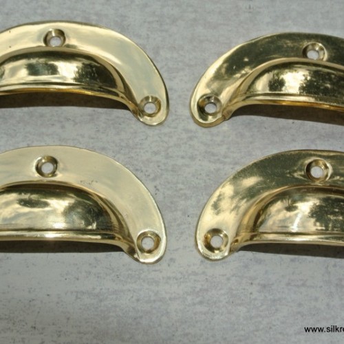4 medium shell shape pulls handles antique solid brass vintage old ...