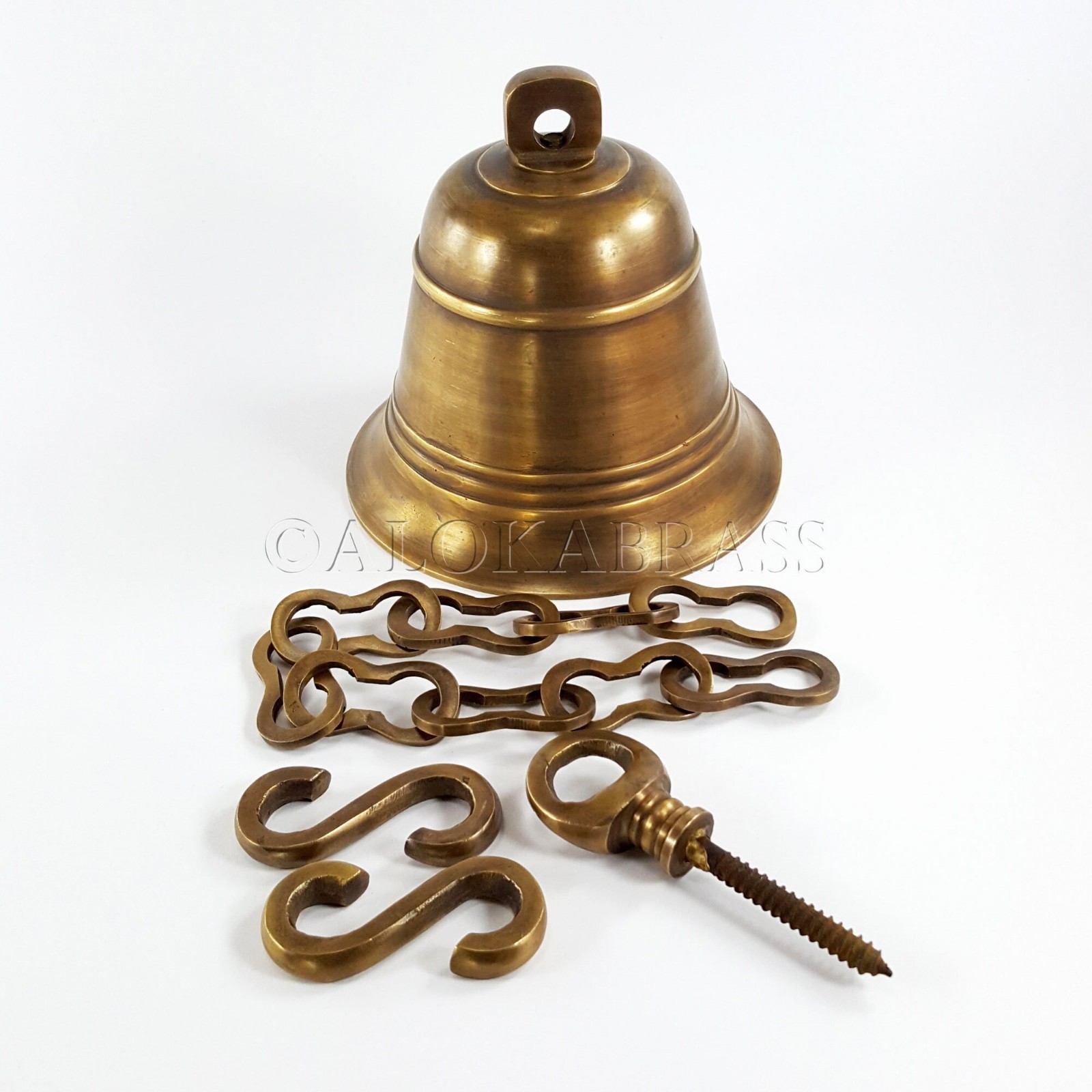 Large heavy SHIP Door school Bell chain pure aged brass vintage heavy ...