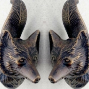 4 small FOX Head KNOBS Solid 100% Brass hook Strong Mount old vintage ...